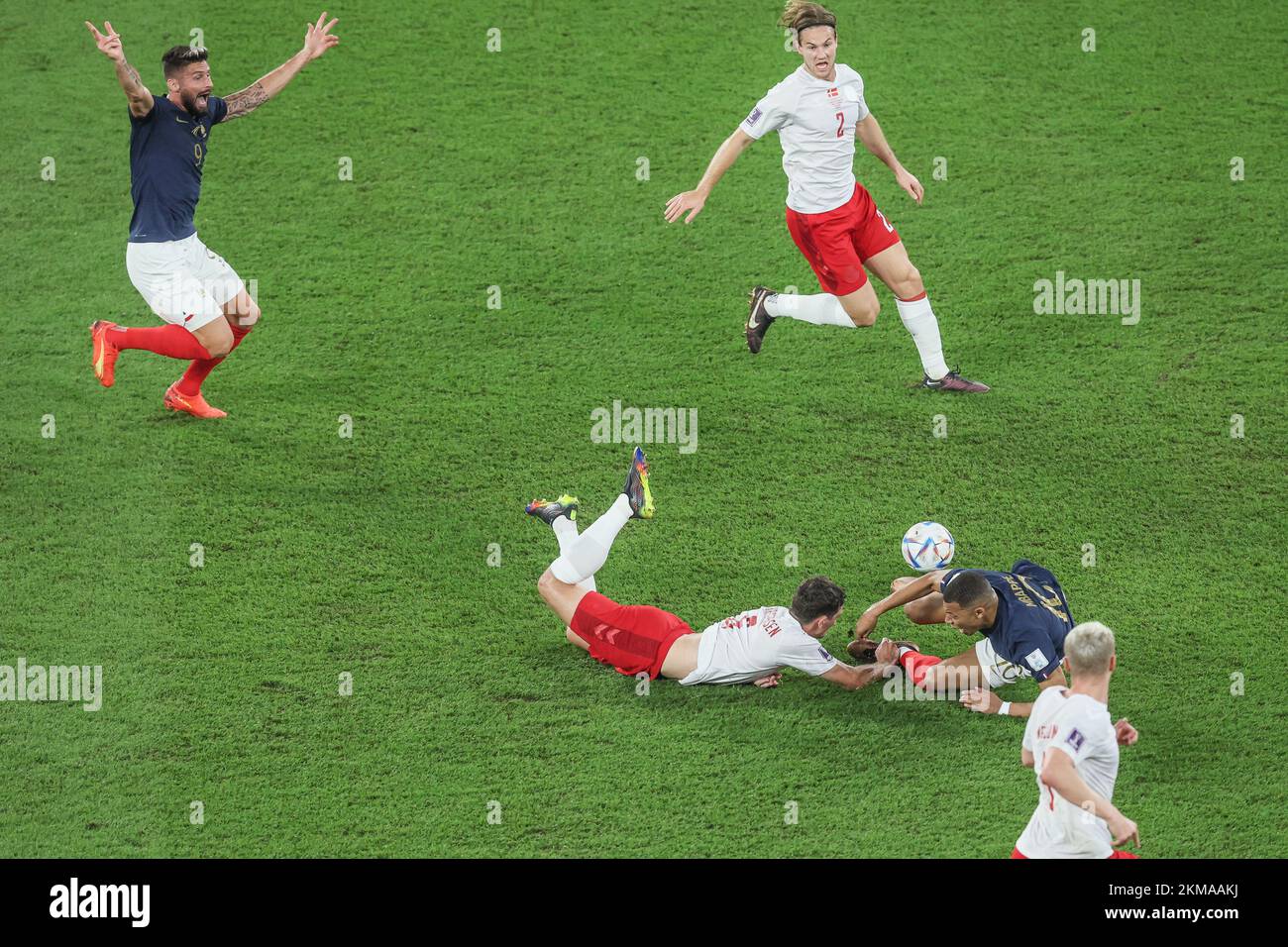 Danish Andreas Christensen and France's Kylian Mbappe fight for the ...
