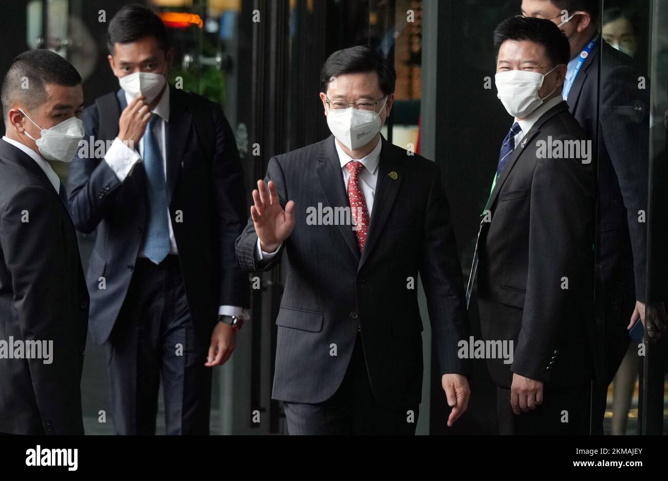 Chief Executive John Lee Ka-chiu arrives at Sindhorn Kempinski Hotel in ...