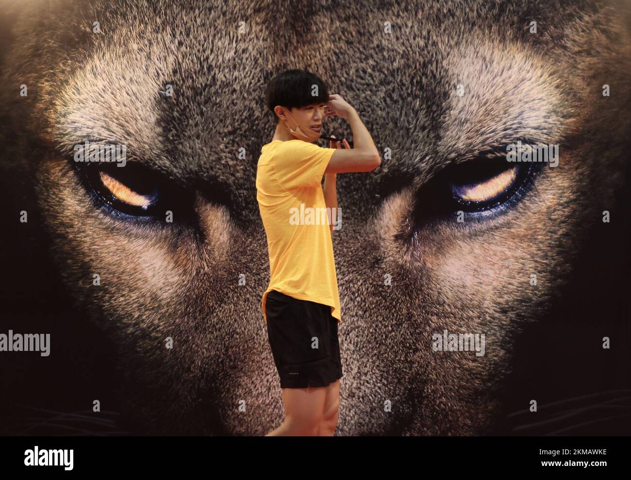 A staff member at the Puma booth, at the Hong Kong Fitness and Wellness ...