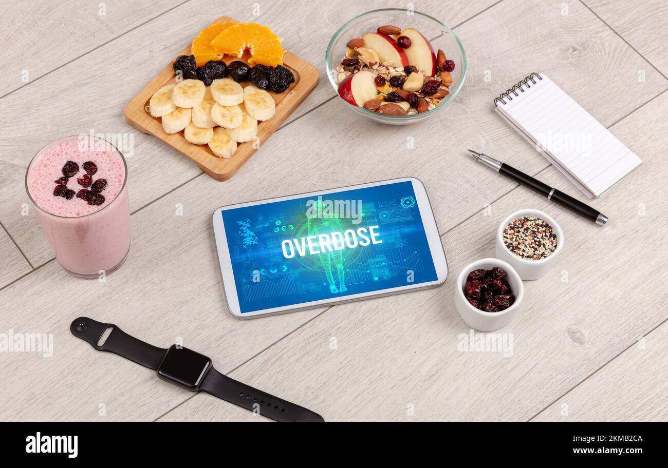 Tablet Pc with fruits, medical concept Stock Photo - Alamy