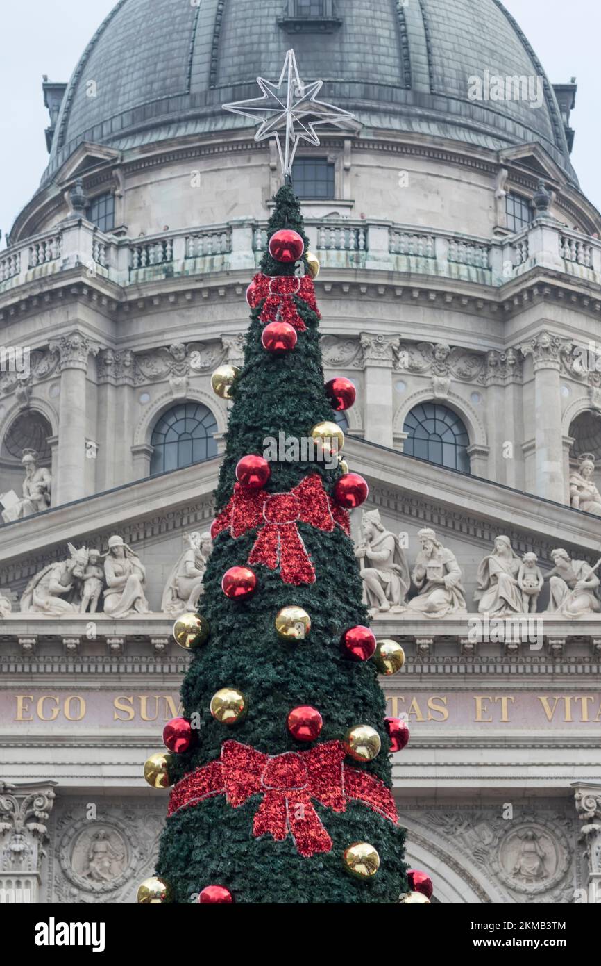 Details of the Christmas tree of Budapest city with St. Stephen's ...