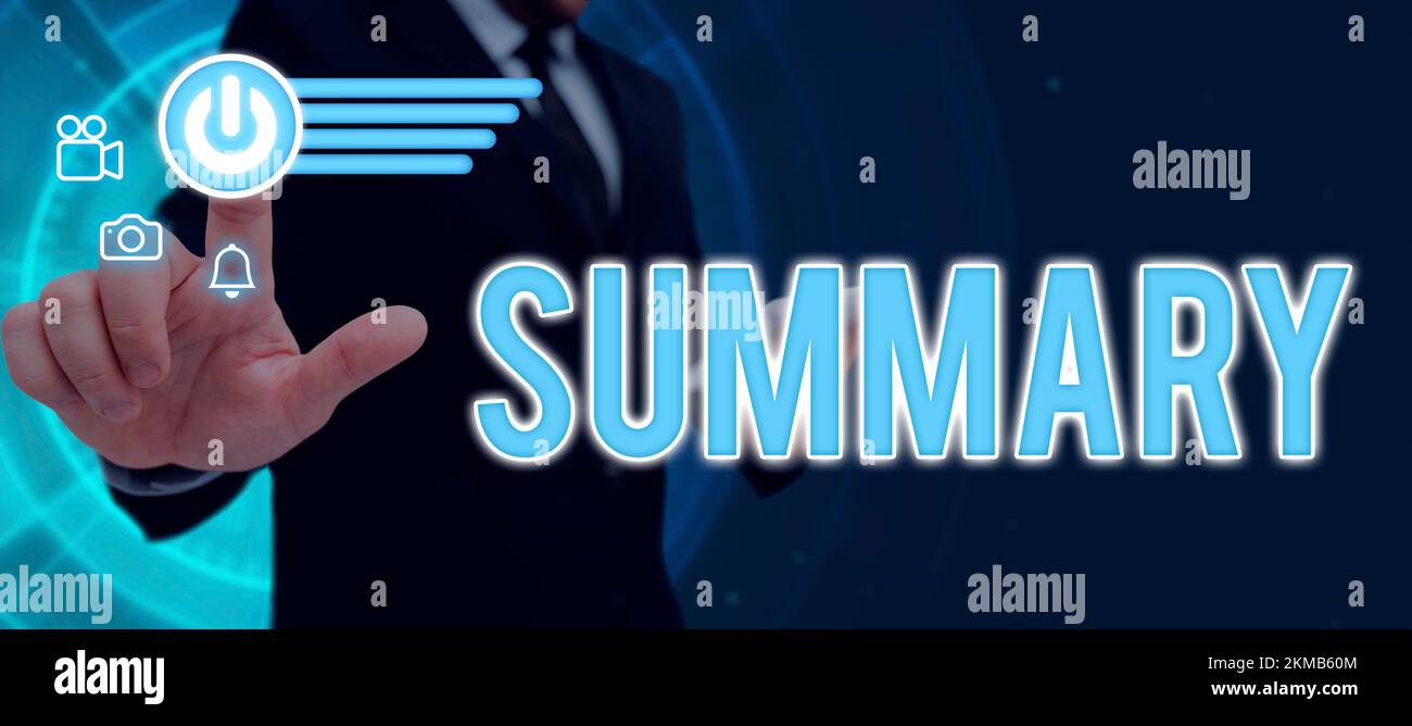 Sign displaying Summary. Business concept Brief Statement Abstract ...