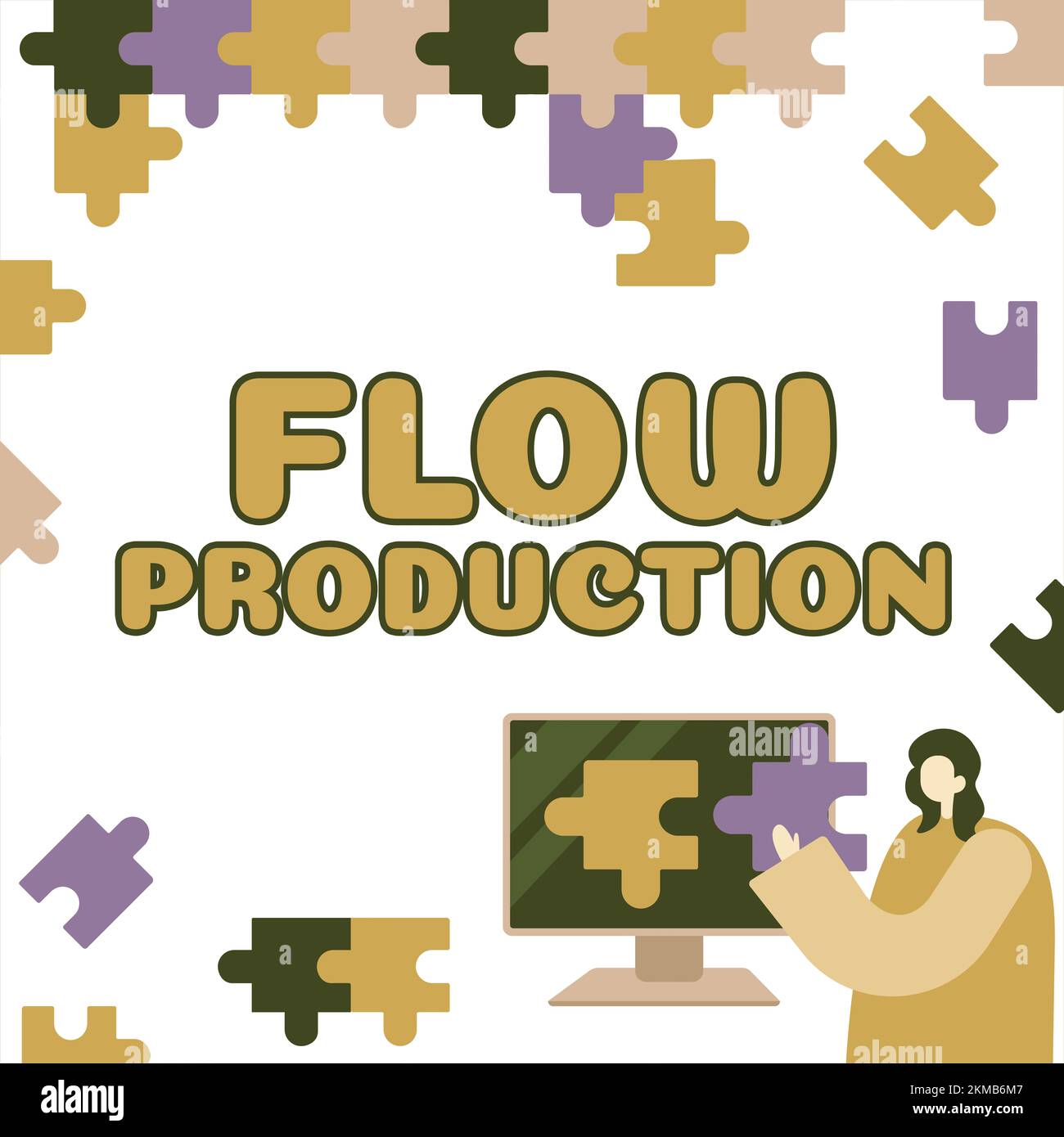 Hand writing sign Flow Production. Business showcase items are produced ...