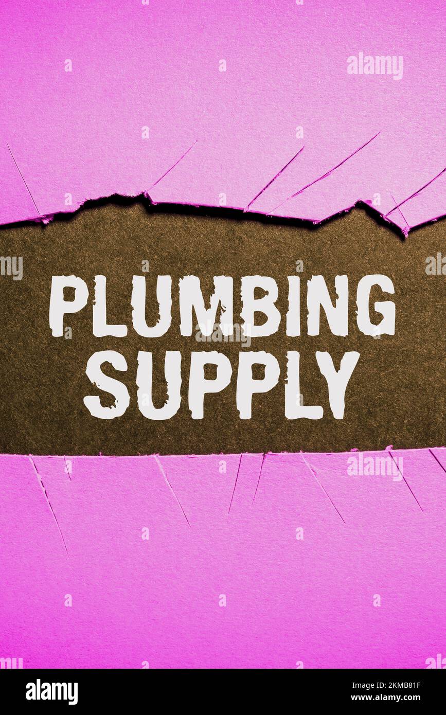 Hand writing sign Plumbing Supply. Business idea tubes or pipes connect ...