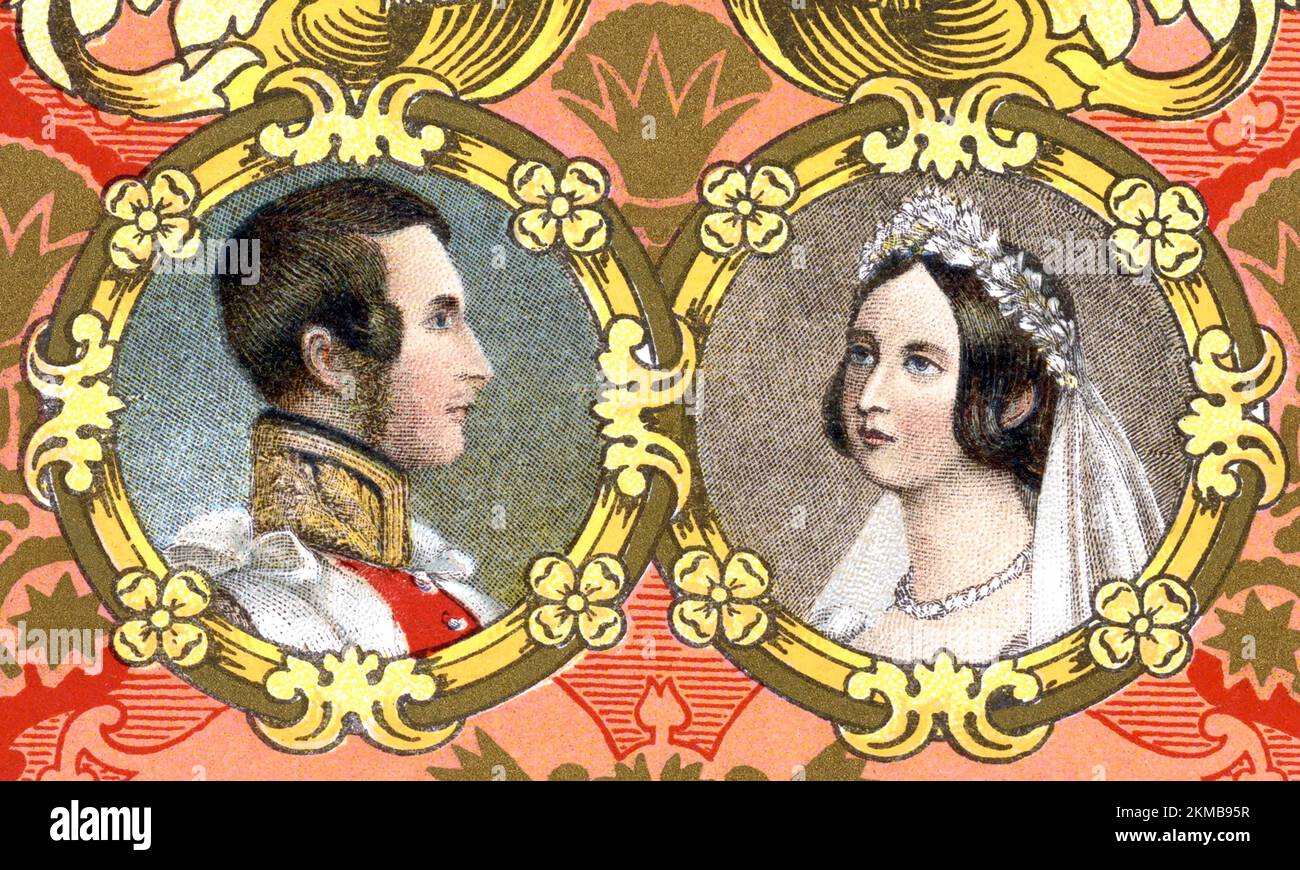 Queen Victoria and Prince Albert young twenties colour illustration 19th century Stock Photo - Alamy