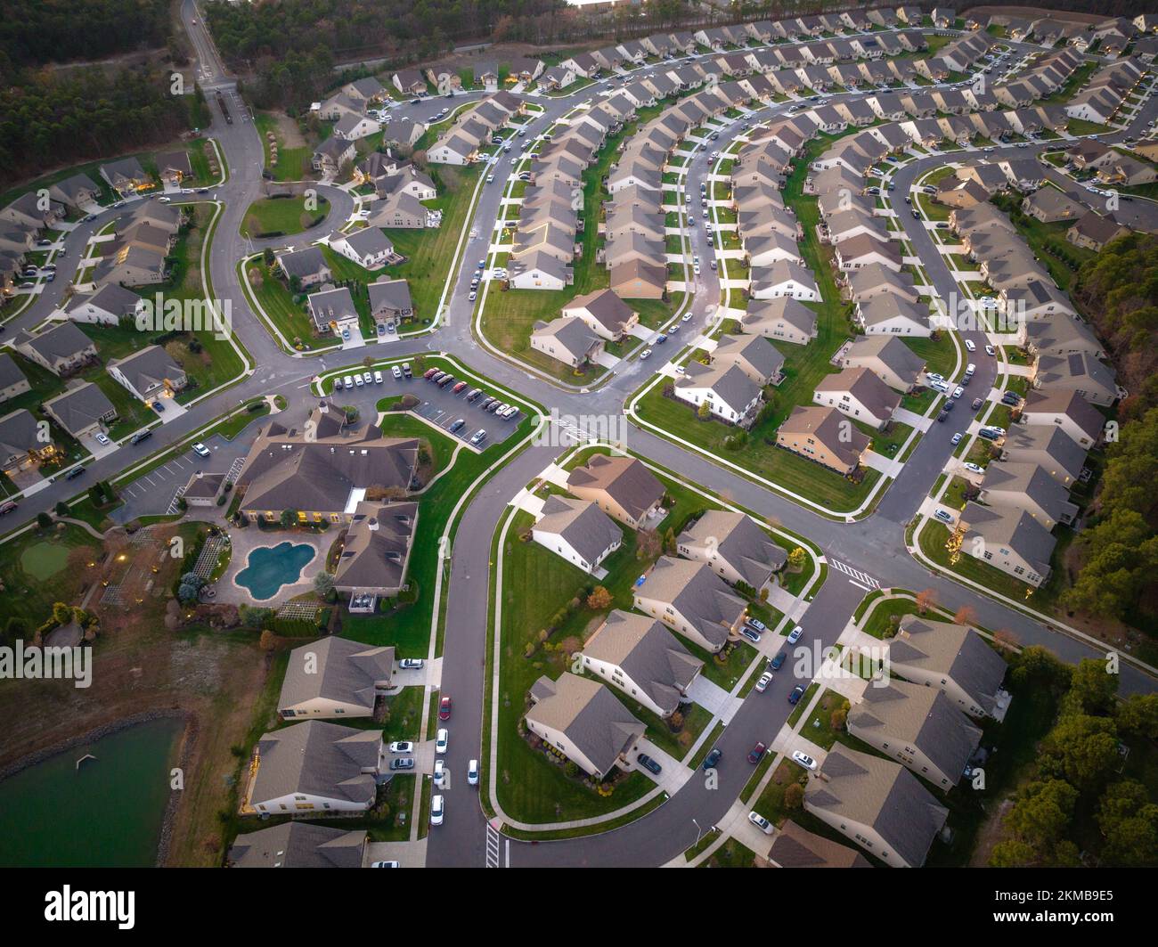 An aerial view of a typical American residential area in New Jersey ...