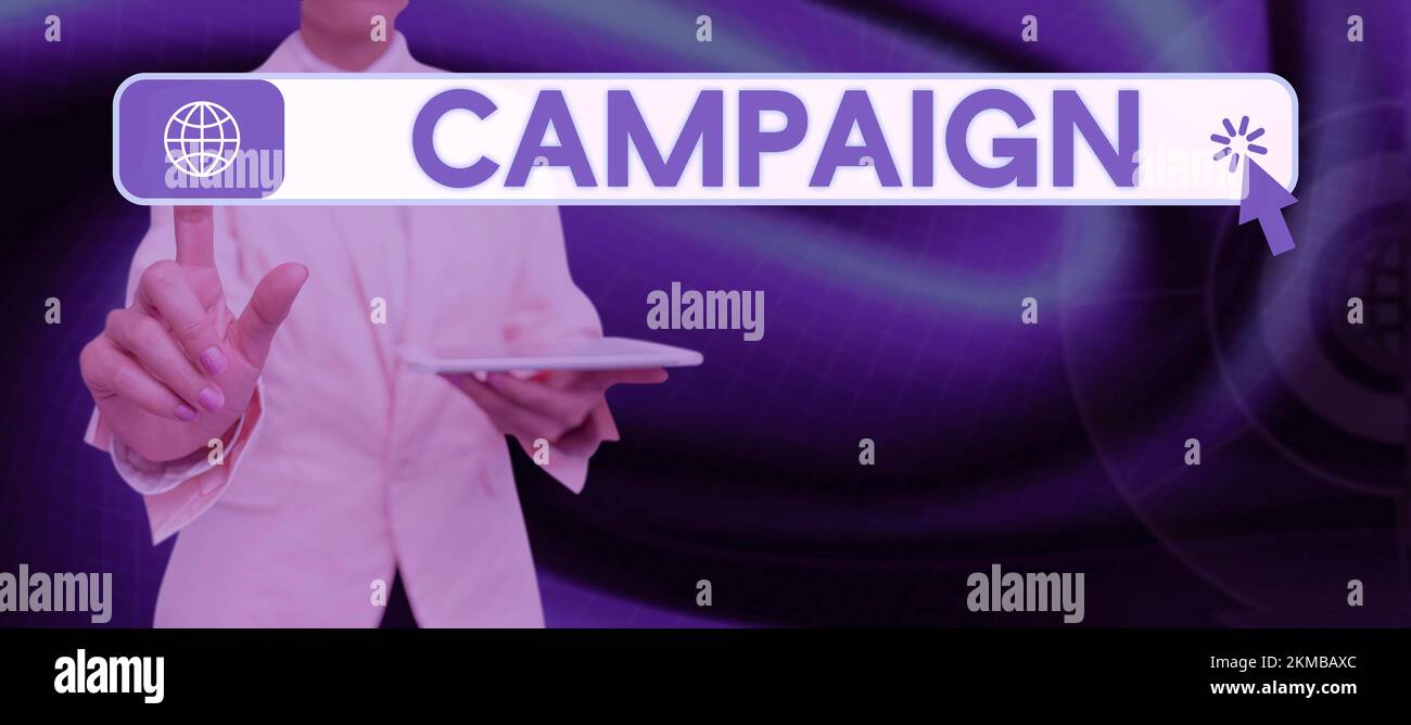 Conceptual caption Campaign. Business showcase organized course of ...