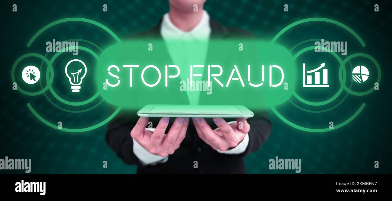 Text caption presenting Stop Fraud. Business overview campaign advices ...