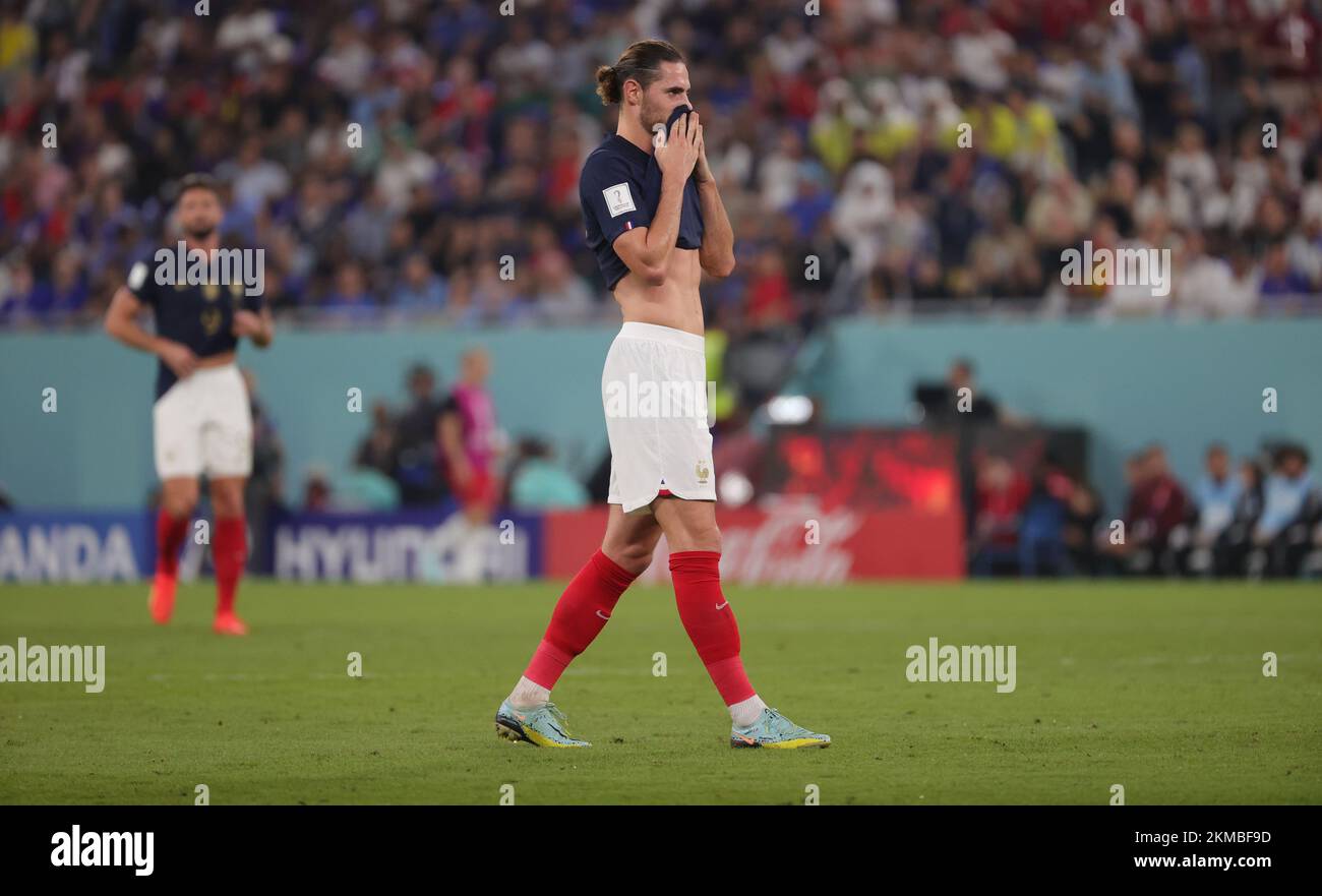 France's Adrien Rabiot looks dejected during a soccer game between ...