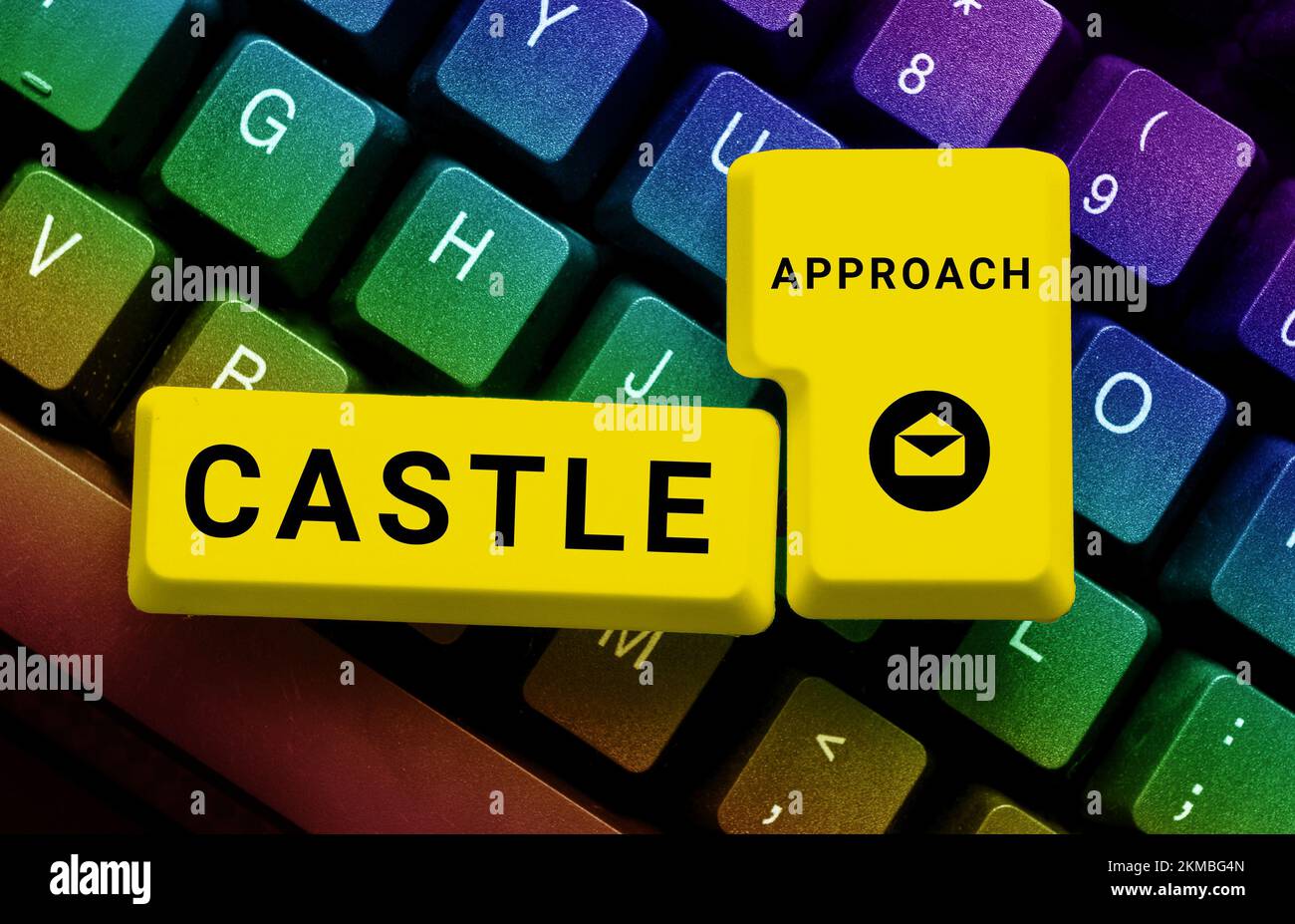 Text sign showing Castle Approach. Word Written on Fortified place ...