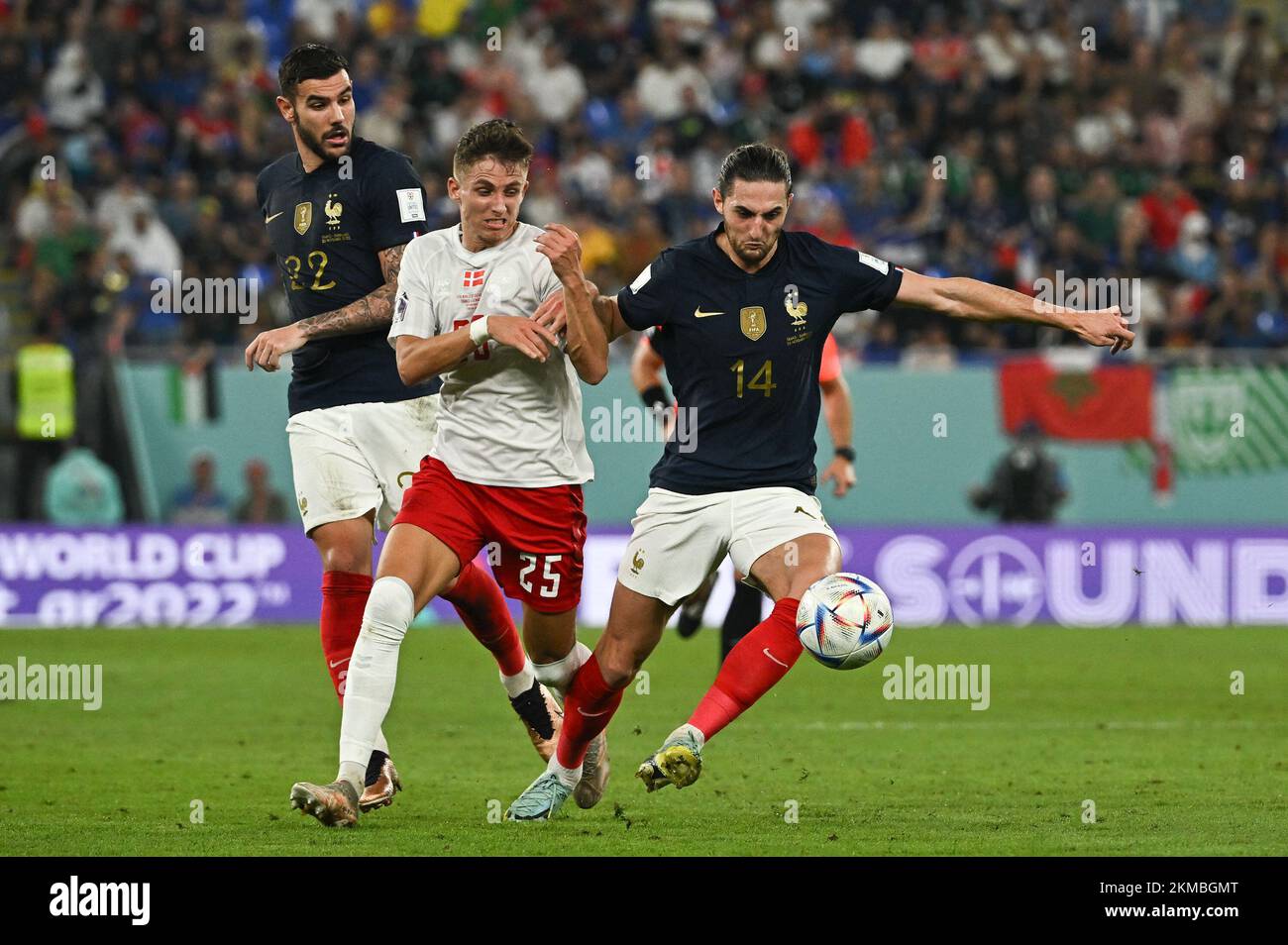 Jesper Lindstrom of Denmark and Adrien Rabiot of France during France v ...
