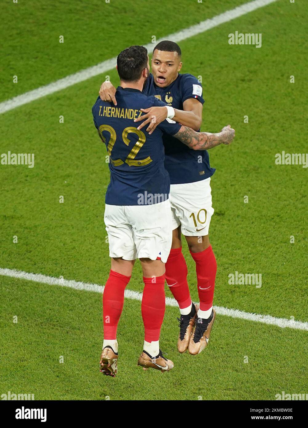 France's Kylian Mbappe (right) celebrates with Theo Hernandez after ...