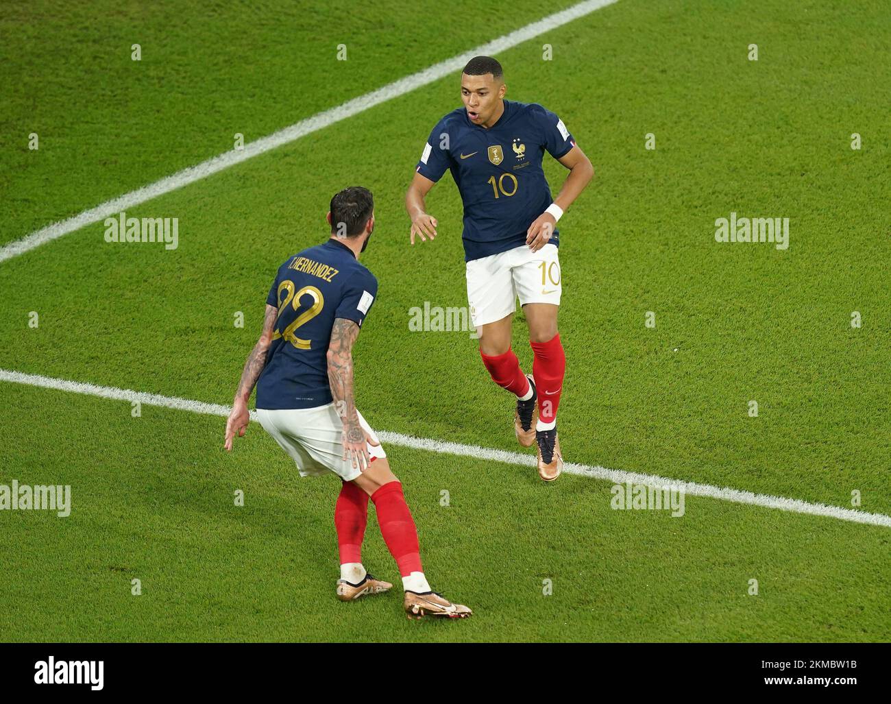 France's Kylian Mbappe (right) celebrates with Theo Hernandez after ...