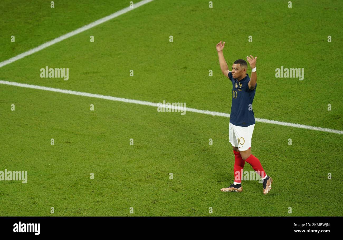 France's Kylian Mbappe celebrates scoring their side's first goal of ...