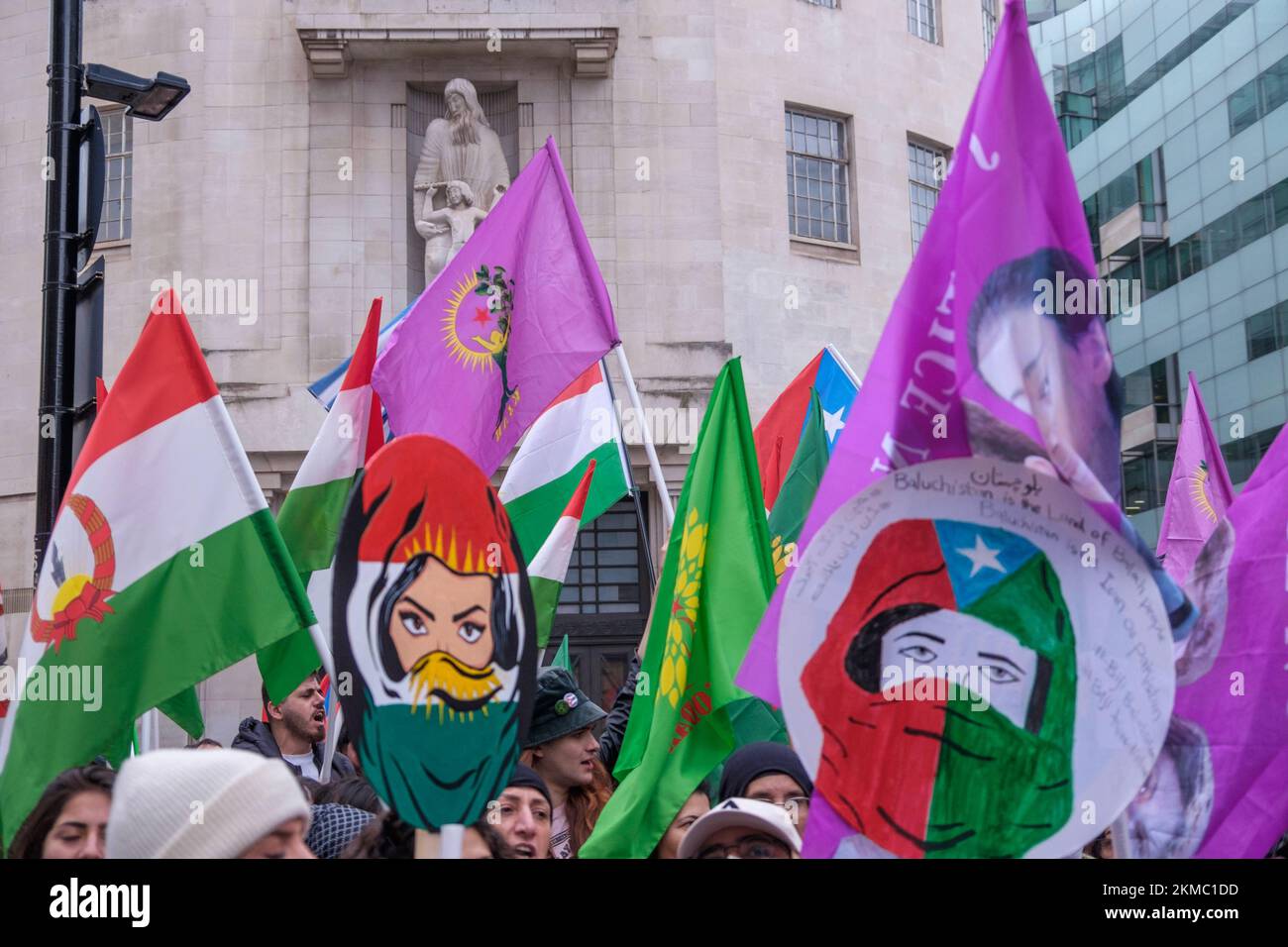London, UK. 26 Nov 2022. Kurds, Balochs, Arabs, Turks and others march ...