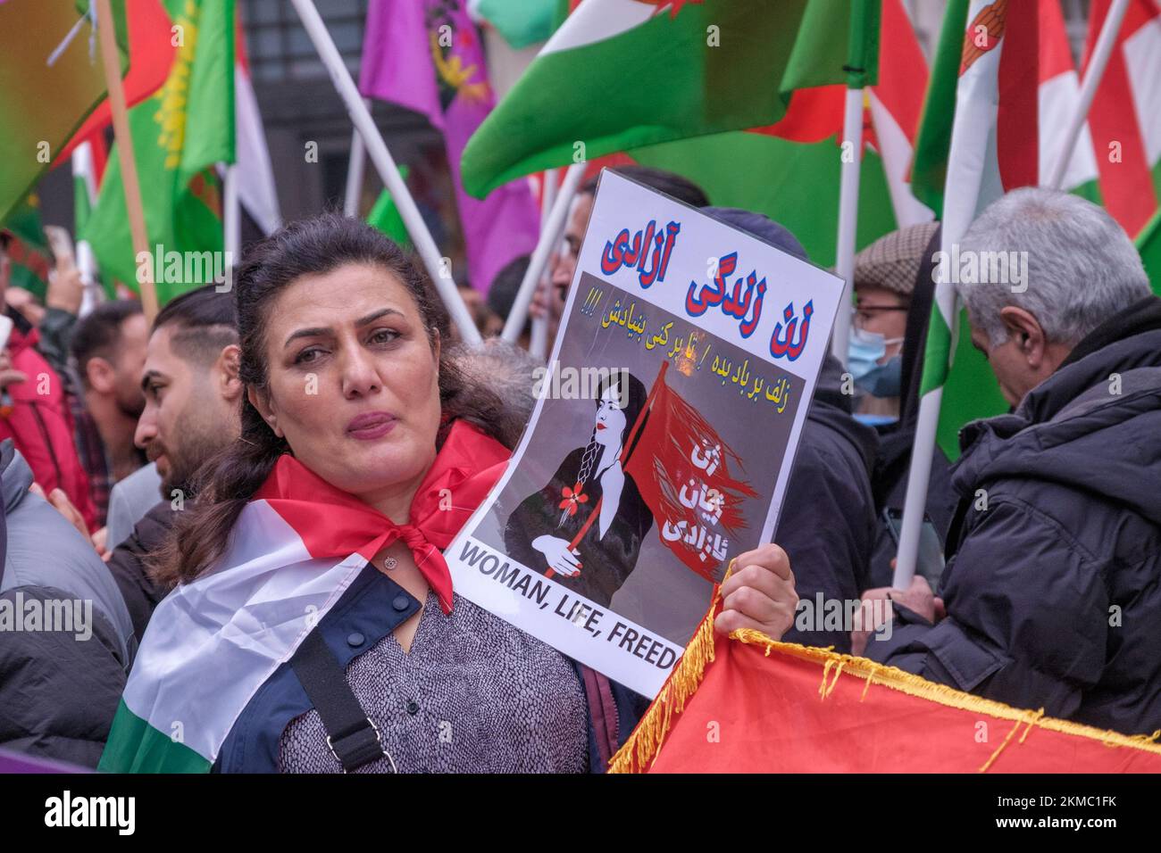 London, UK. 26 Nov 2022. Kurds, Balochs, Arabs, Turks and others march ...