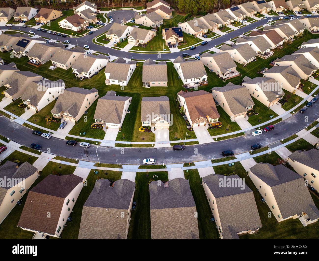 An aerial view of a typical American residential area in New Jersey ...