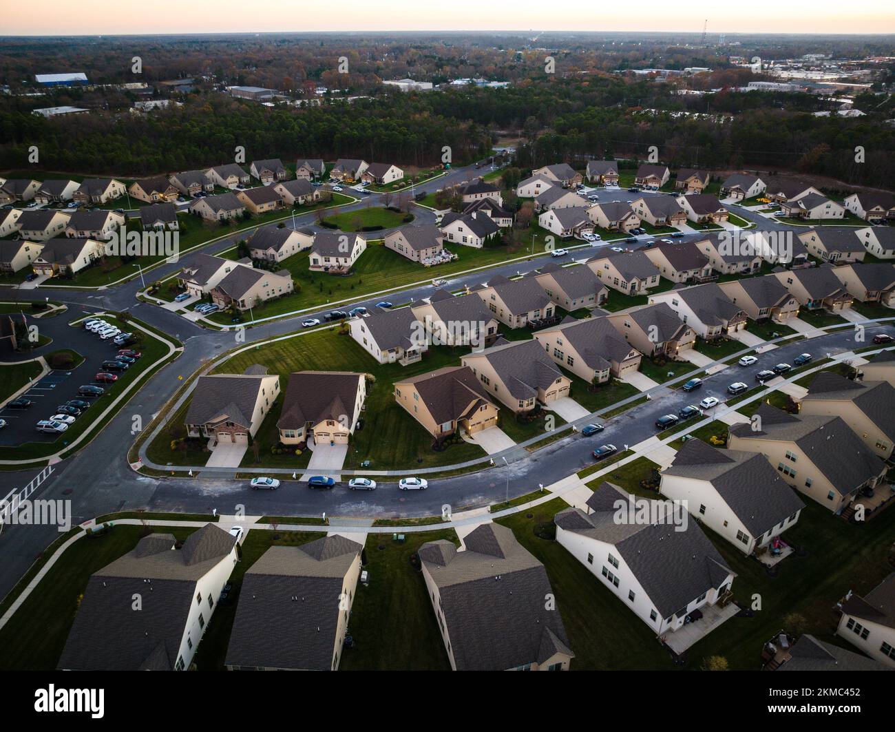 An aerial view of a typical American residential area in New Jersey ...