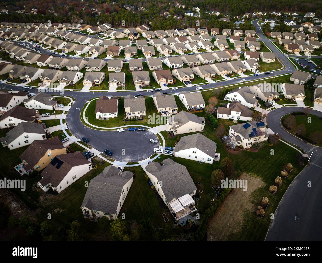 An aerial view of a typical American residential area in New Jersey ...