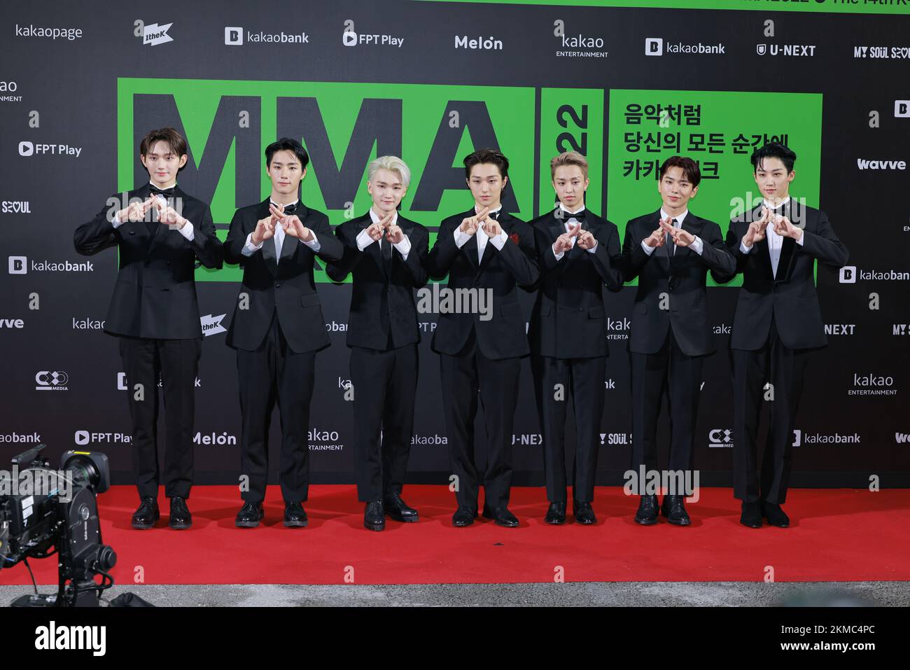 South Korean K-Pop boys group ATBO, attend a red carpet for the 14th Melon Music Awards (MMA2022 ...