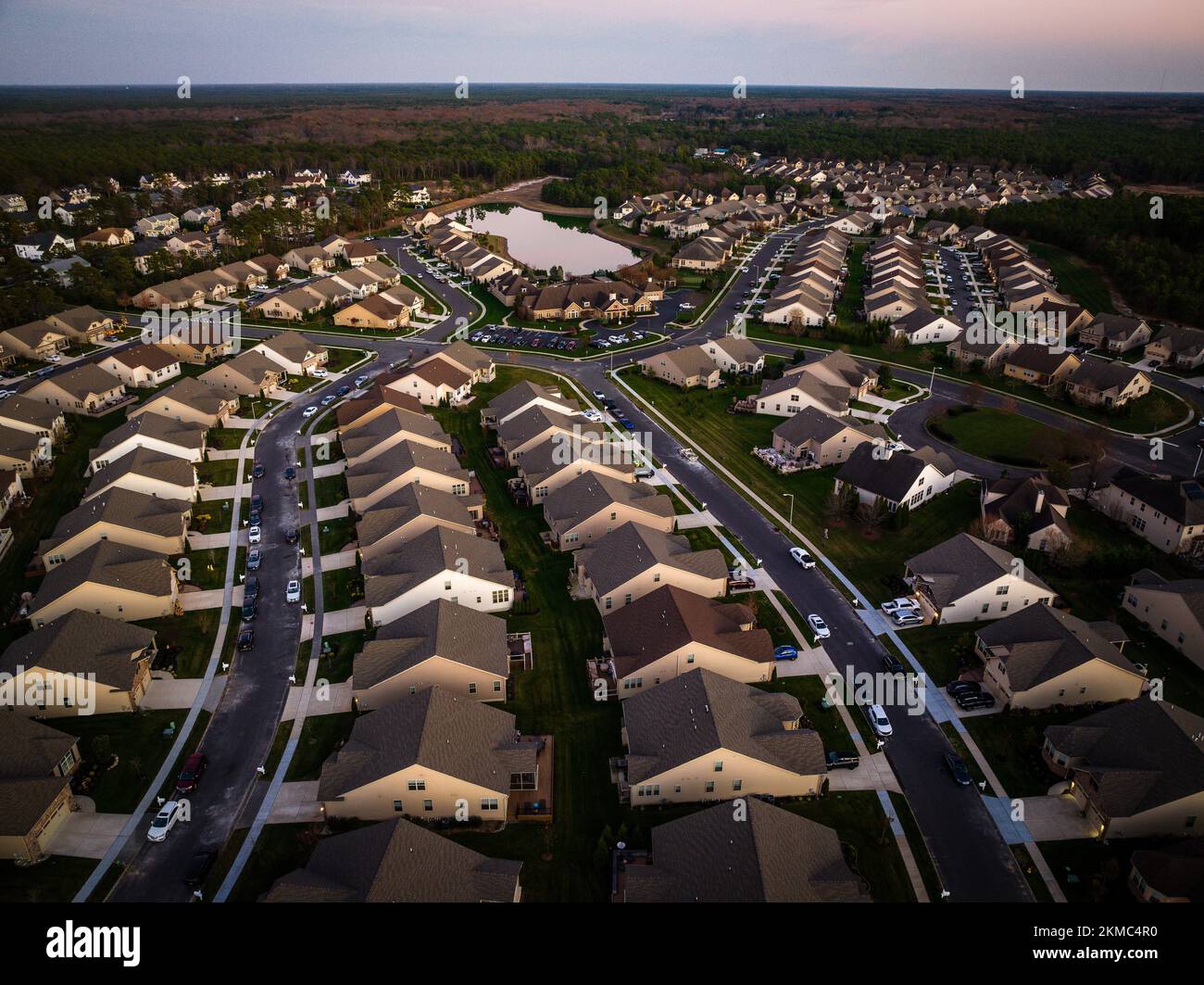 An aerial view of a typical American residential area in New Jersey ...