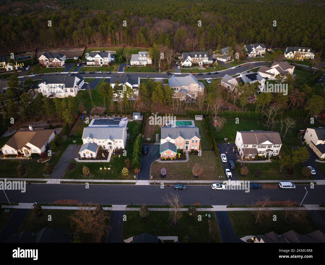 An aerial view of a typical American residential area in New Jersey ...