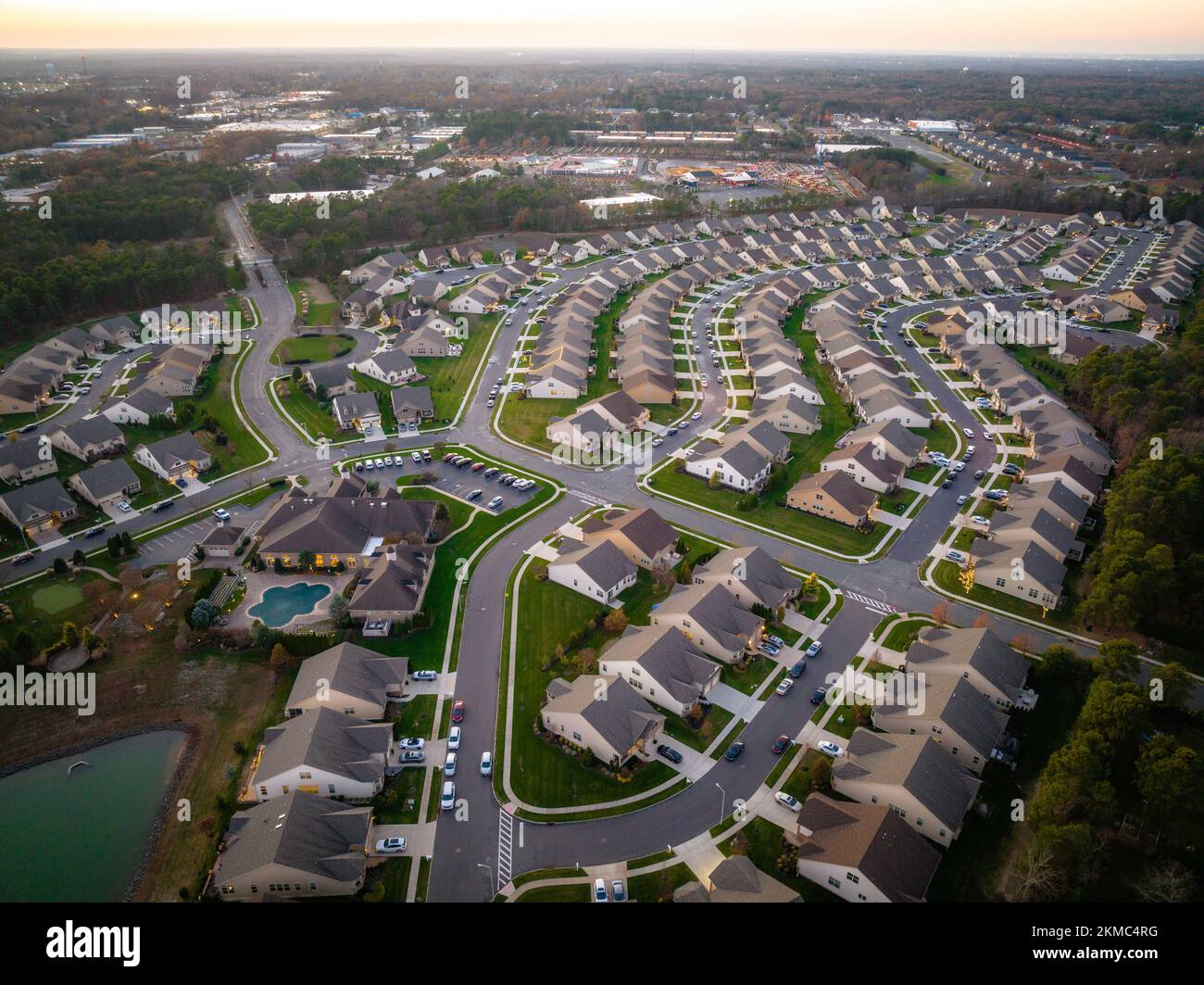 An aerial view of a typical American residential area in New Jersey ...