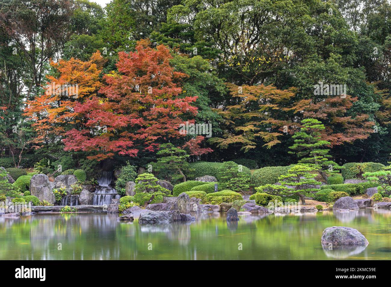 fukuoka, kyushu - december 07 2021: Landscape depicting the Sandan-Ochi-no-Taki Waterfall in the ...