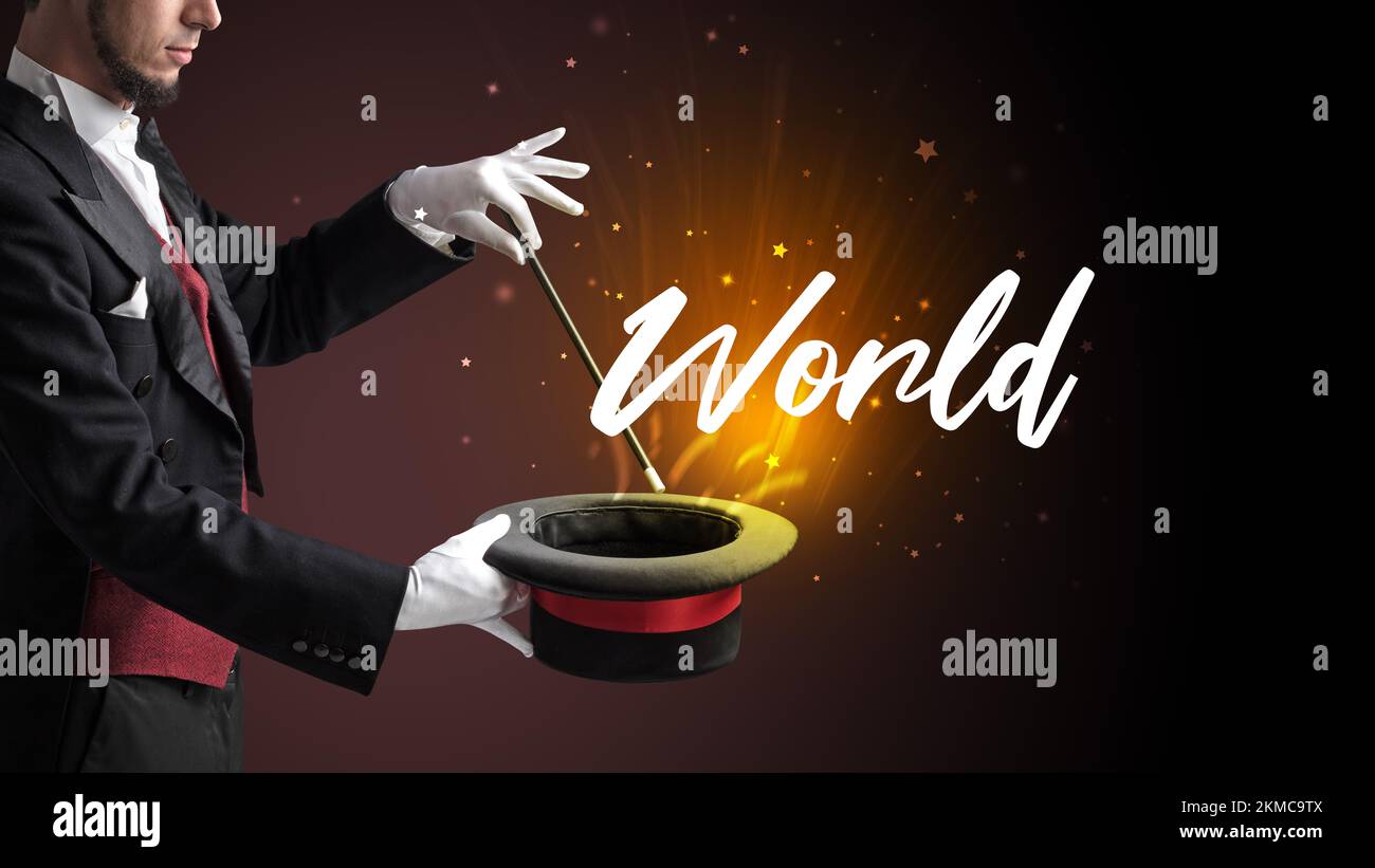Old Magician is showing magic trick Stock Photo - Alamy