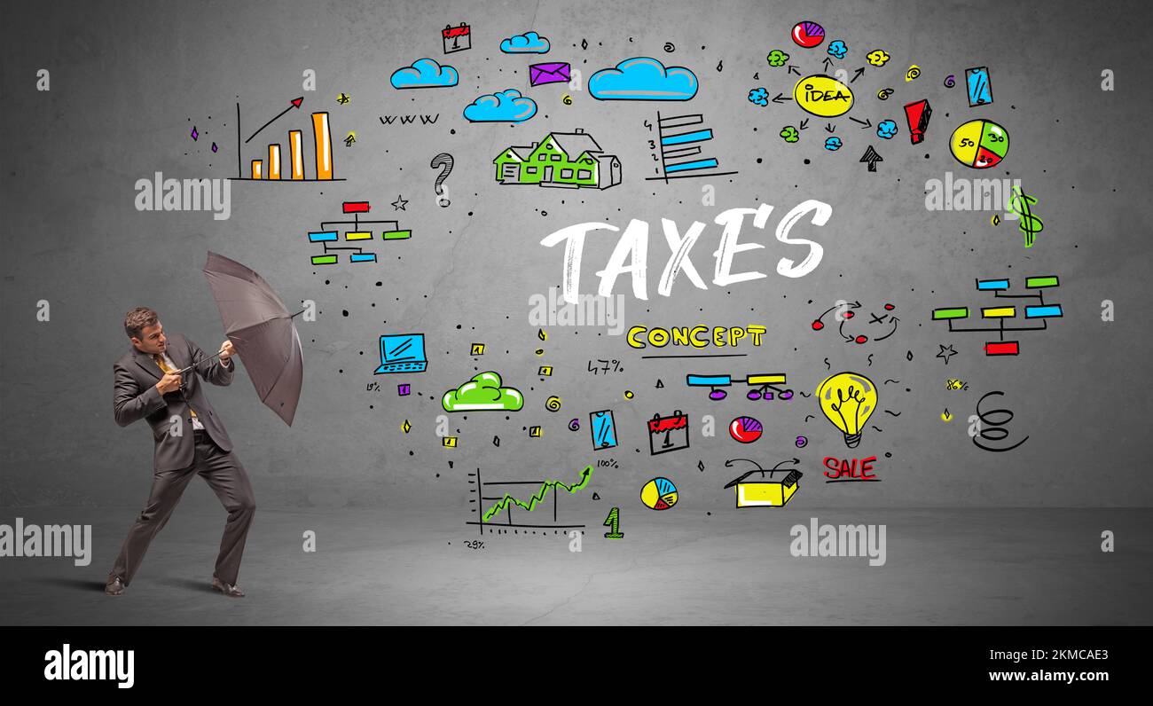 businessman hiding behind umbrella concept Stock Photo - Alamy