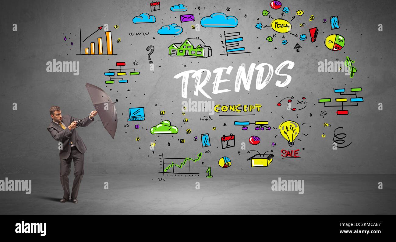 businessman hiding behind umbrella concept Stock Photo - Alamy