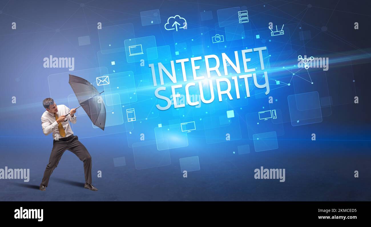 defending with umbrella from cyber attack Stock Photo - Alamy