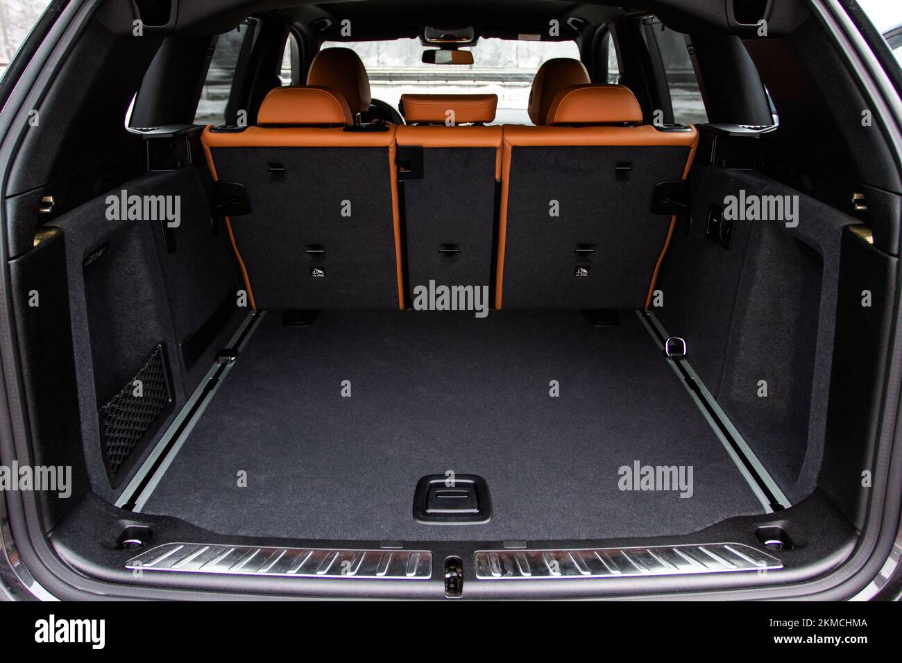 Huge, clean and empty car trunk in interior of compact suv. Rear view ...