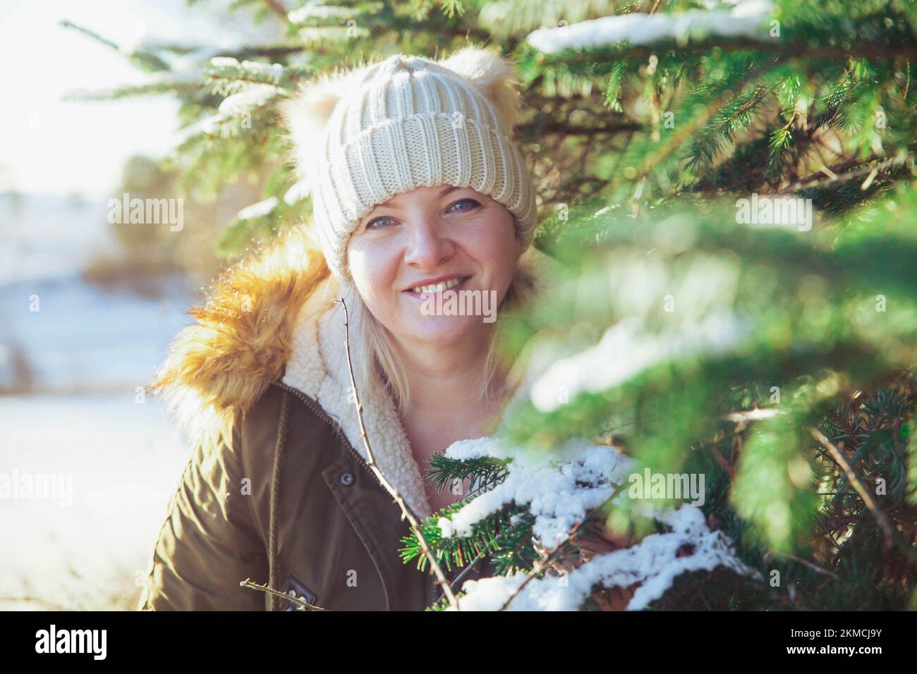 Beautiful girl in the winter forest in Denmark Stock Photo - Alamy