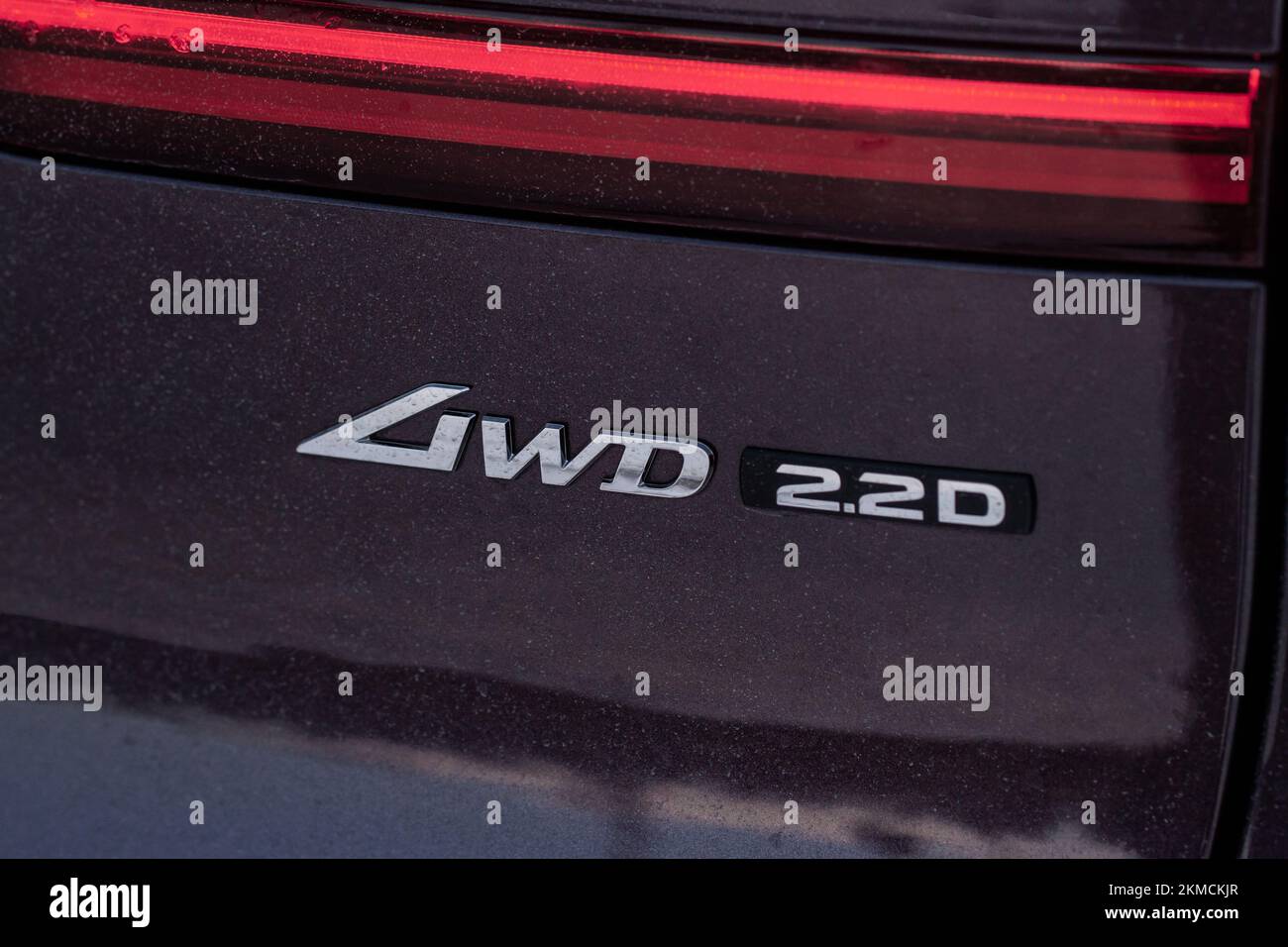 4WD emblem on modern SUV car detail close up view. Four Wheel Drive ...