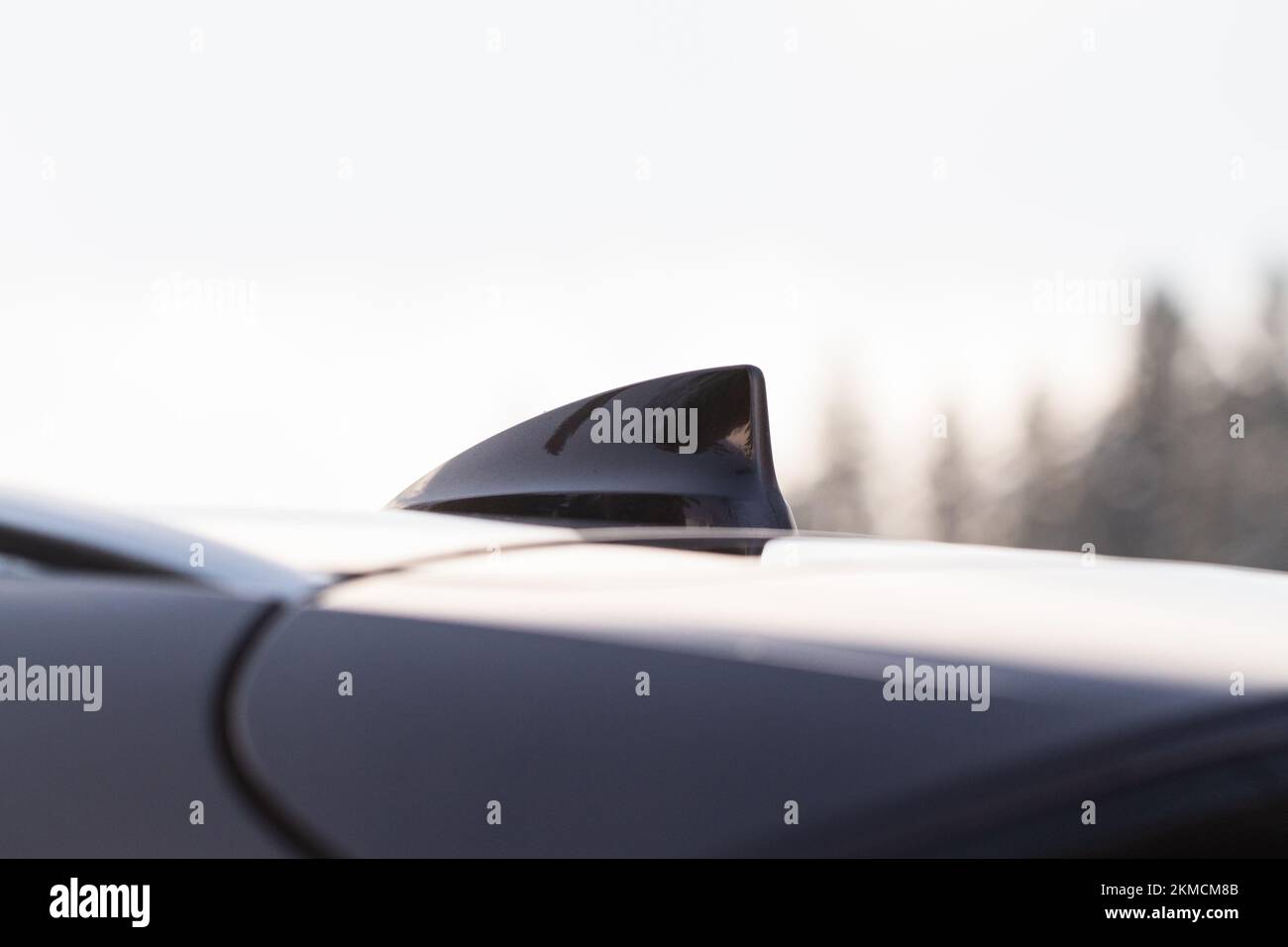 Modern car radio antenna. Shark fin antenna. Modern car roof Stock ...