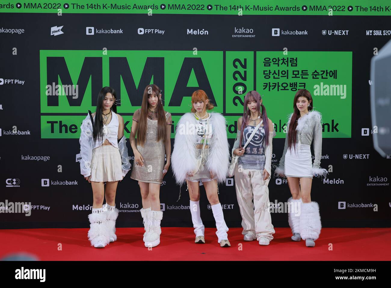 Seoul, South Korea. 26th Nov, 2022. South Korean K-Pop girl group New Jeans, attend a red carpet ...