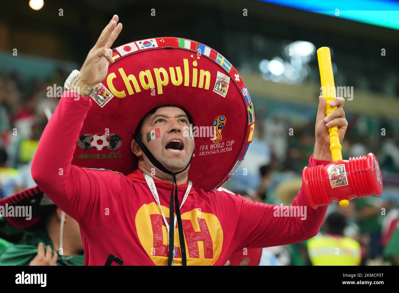 A Mexico fan gestures in the stadium prior to kick-off of the FIFA ...