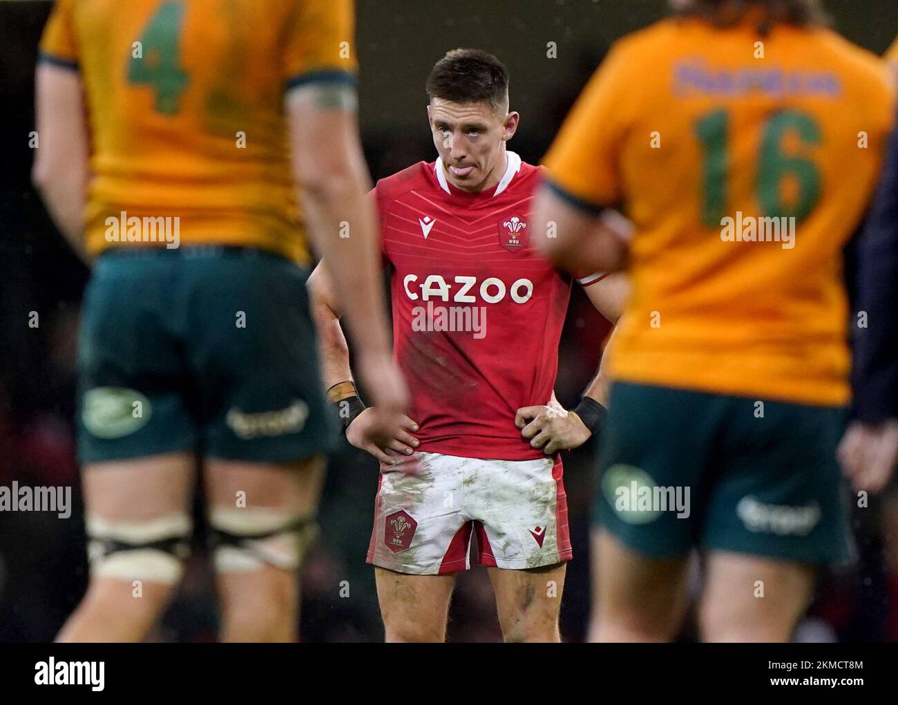 Wales' Josh Adams shows his dejection at the final whistle after the ...