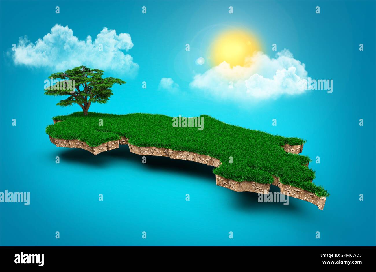 A 3D rendering of Costa Rica Map with clouds and tree Stock Photo - Alamy