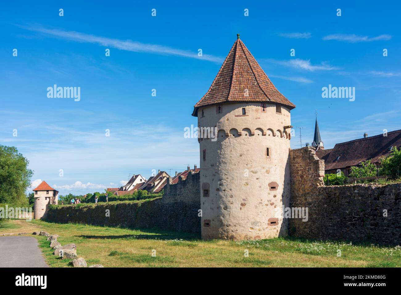 Bergheim: city wall with towers in Alsace (Elsass), Haut-Rhin ...