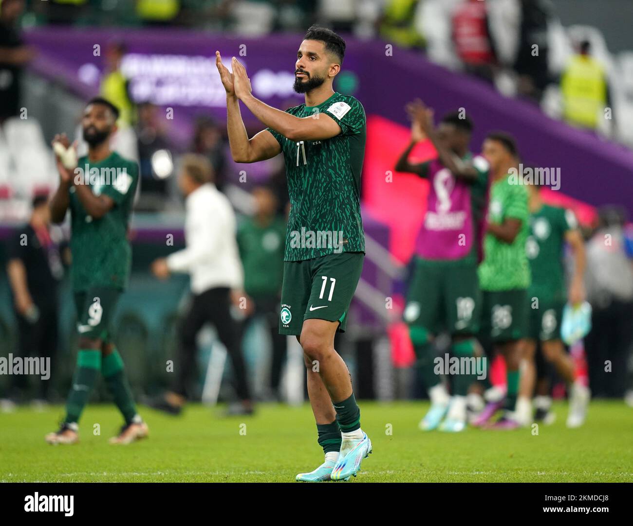 Saudi Arabia's Saleh Al-Shehri applauds the fans following the FIFA ...
