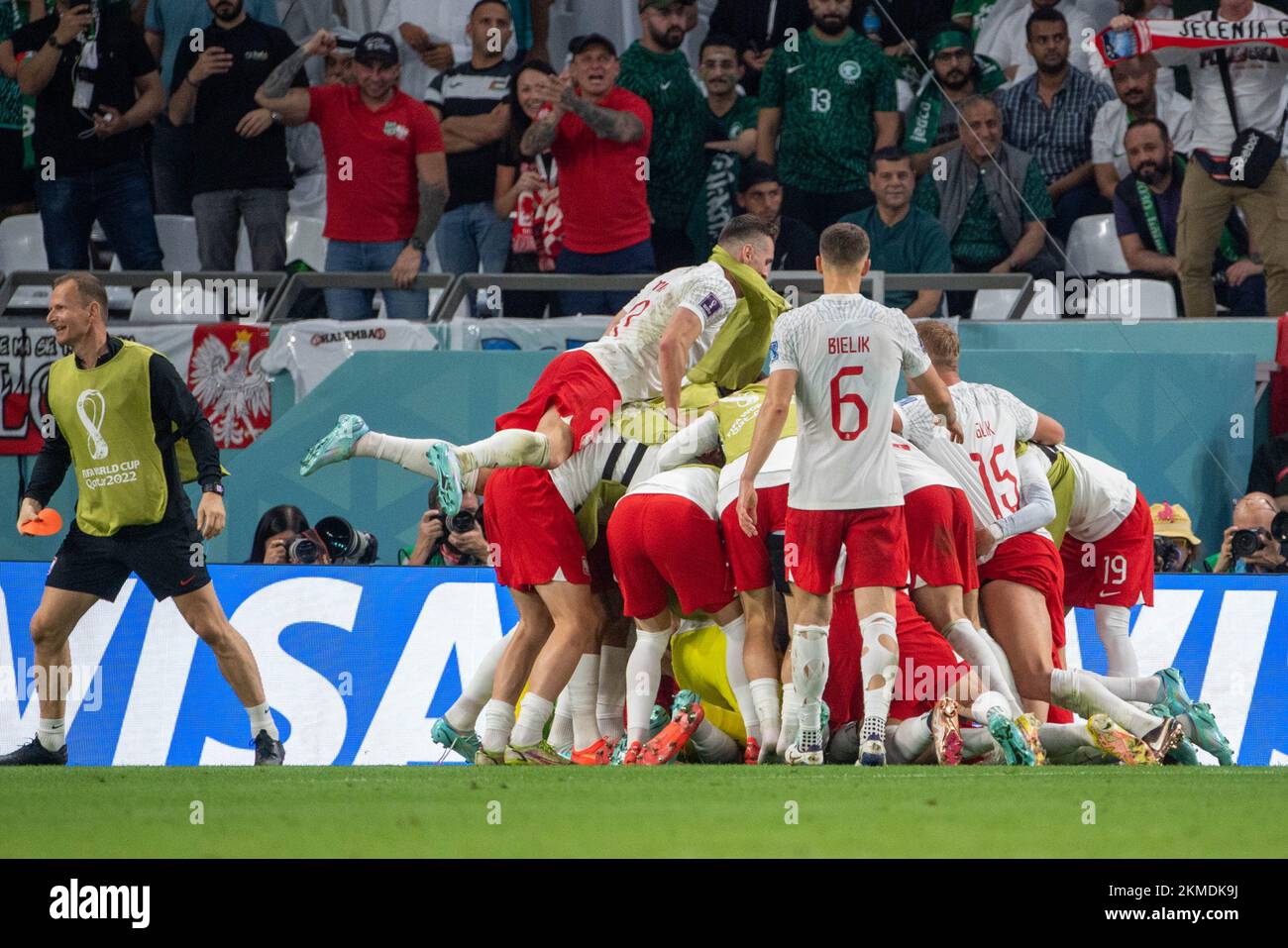 The Polish team celebrate second goal during the FIFA World Cup Qatar ...