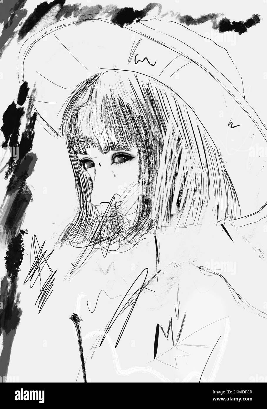 Abstract drawing girl in Black and White Stock Photos & Images - Alamy
