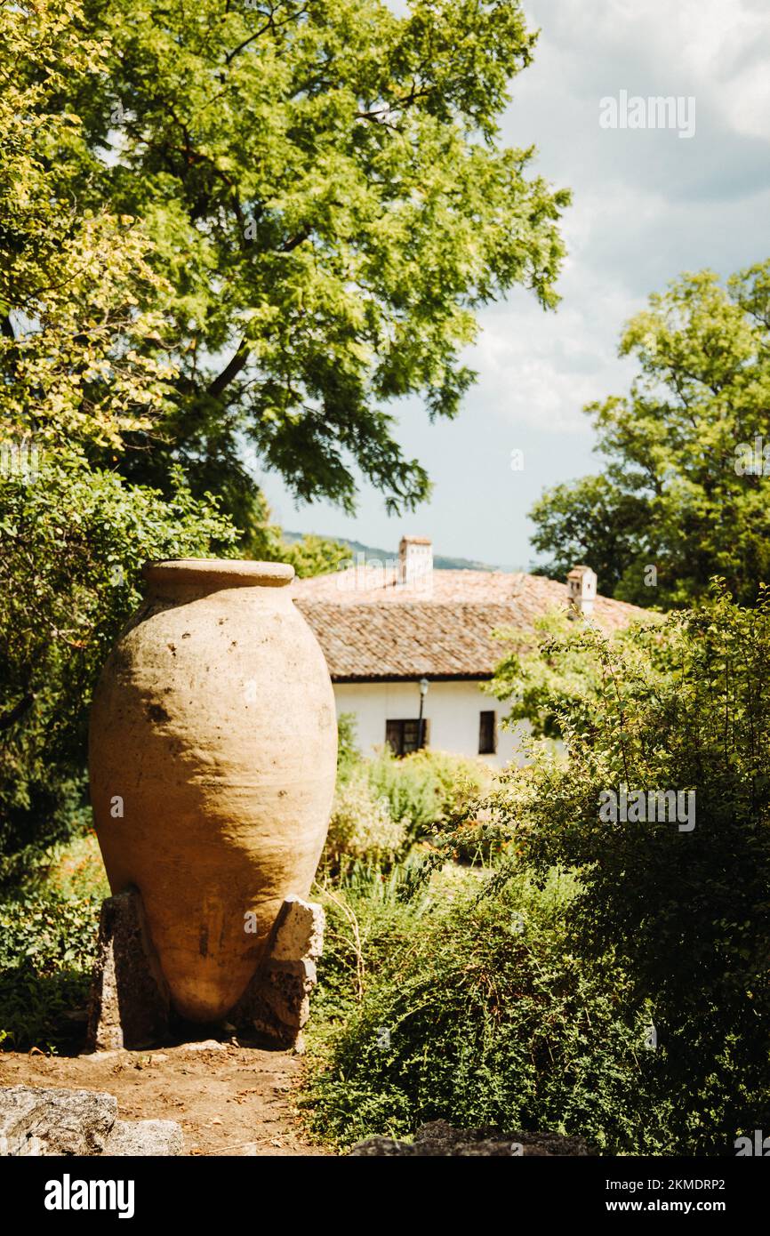 A vertical of ceramic pot in the botanical garden of the Balchik Palace ...