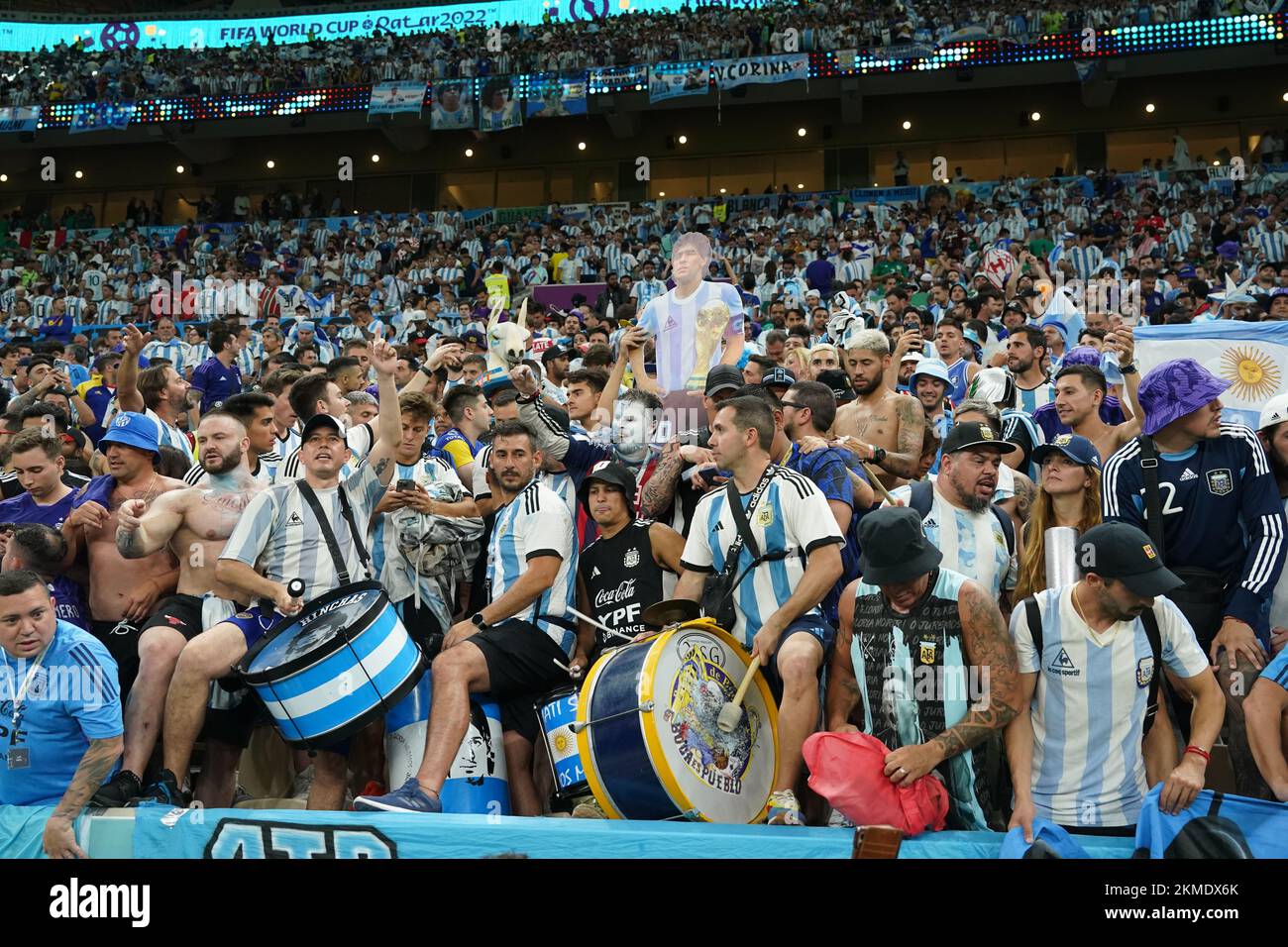 Argentina fans with a Diego Maradona cardboard cut-out in the stadium ...