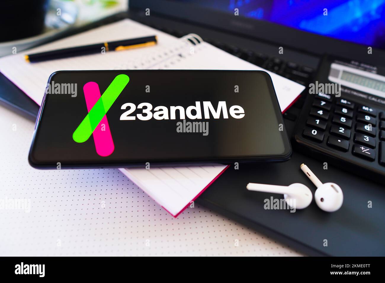 In this photo illustration, the 23andMe logo is displayed on a ...