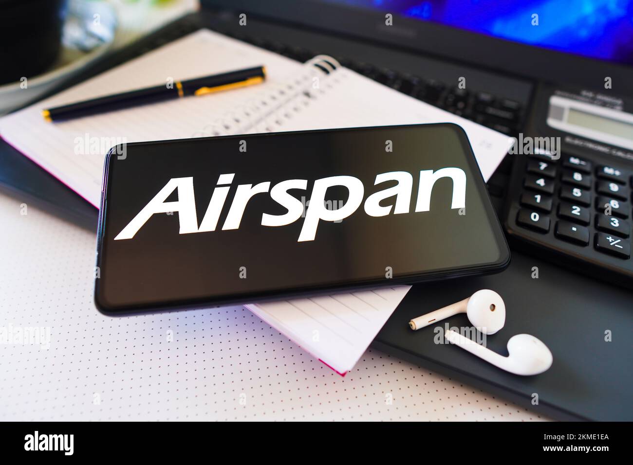 In this photo illustration, the Airspan Networks logo is displayed on a ...