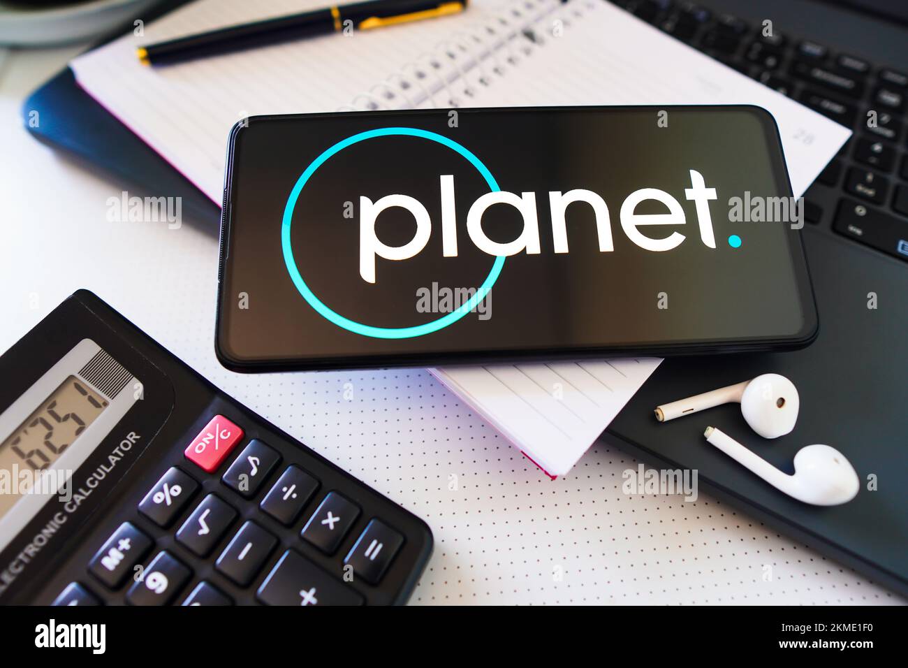 In this photo illustration, the Planet Labs PBC logo is displayed on a ...