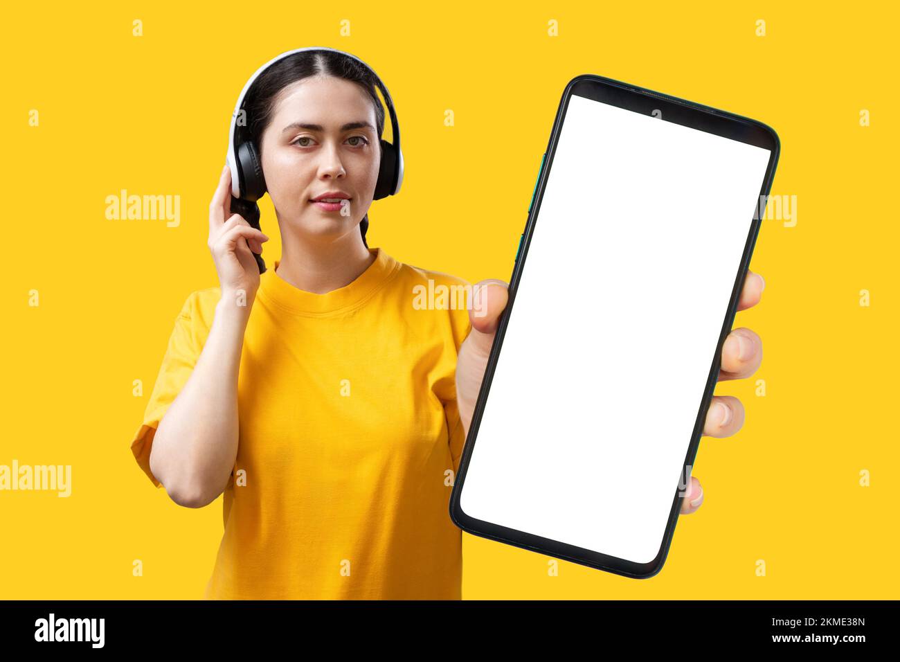 Technical support and hotline. A young Caucasian pretty woman in ...